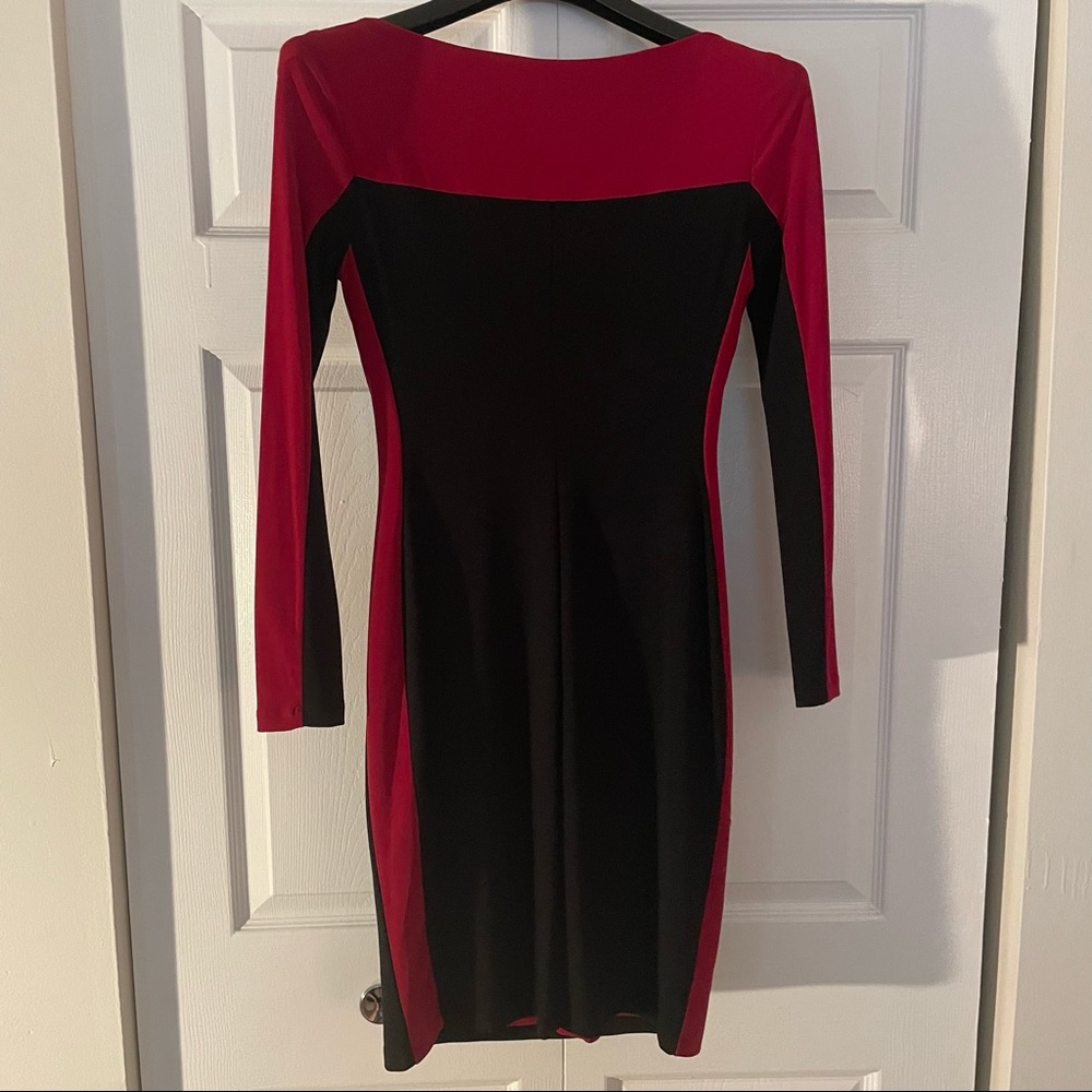 Chaps, Red And Black, Long Sleeve Sheath Dress, Small - Gem